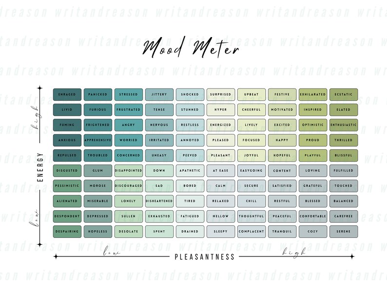 Mood Meter Feelings Chart Mental Health Mindfulness - Etsy