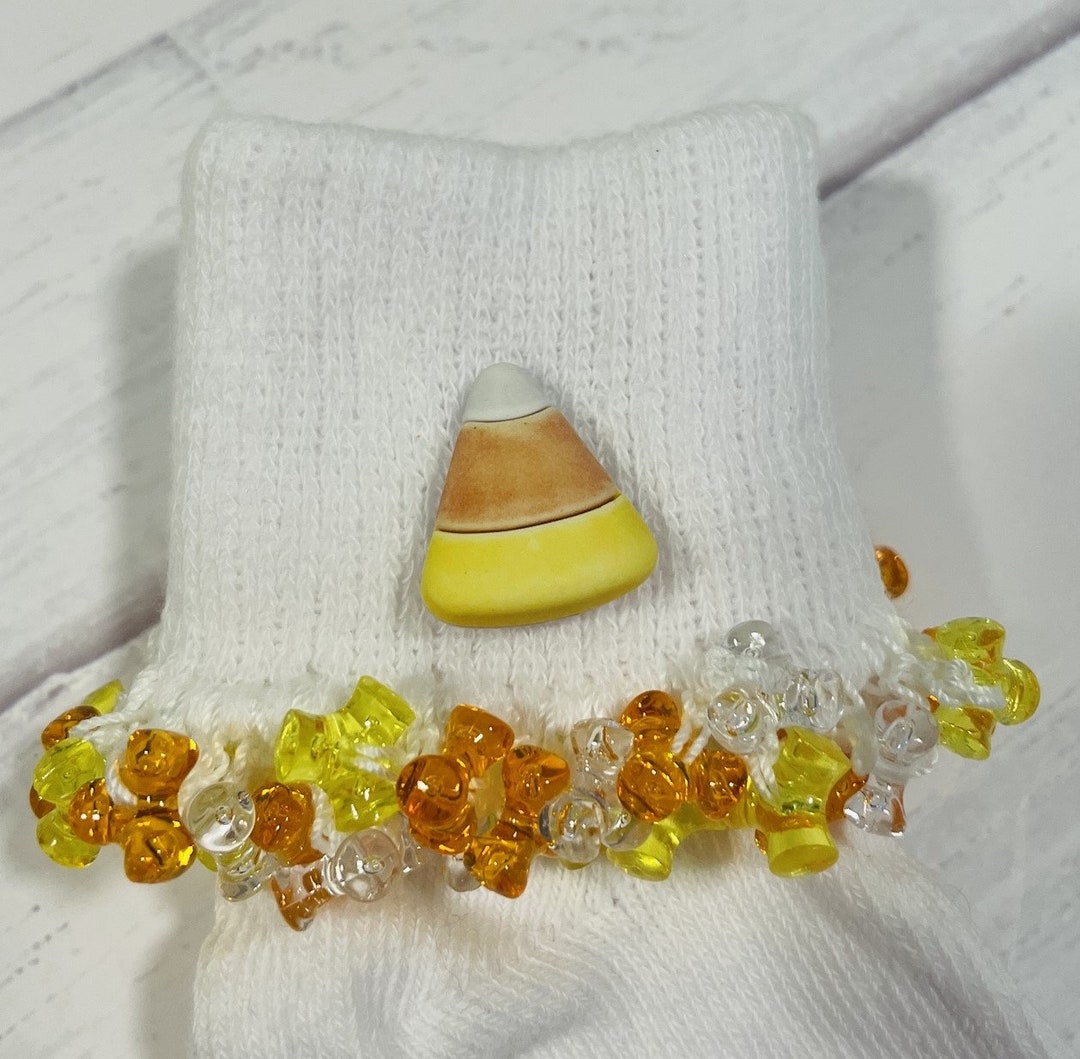 Candy Corn Beaded Socks With Candy Corn Colored Tri-beads, Holiday ...