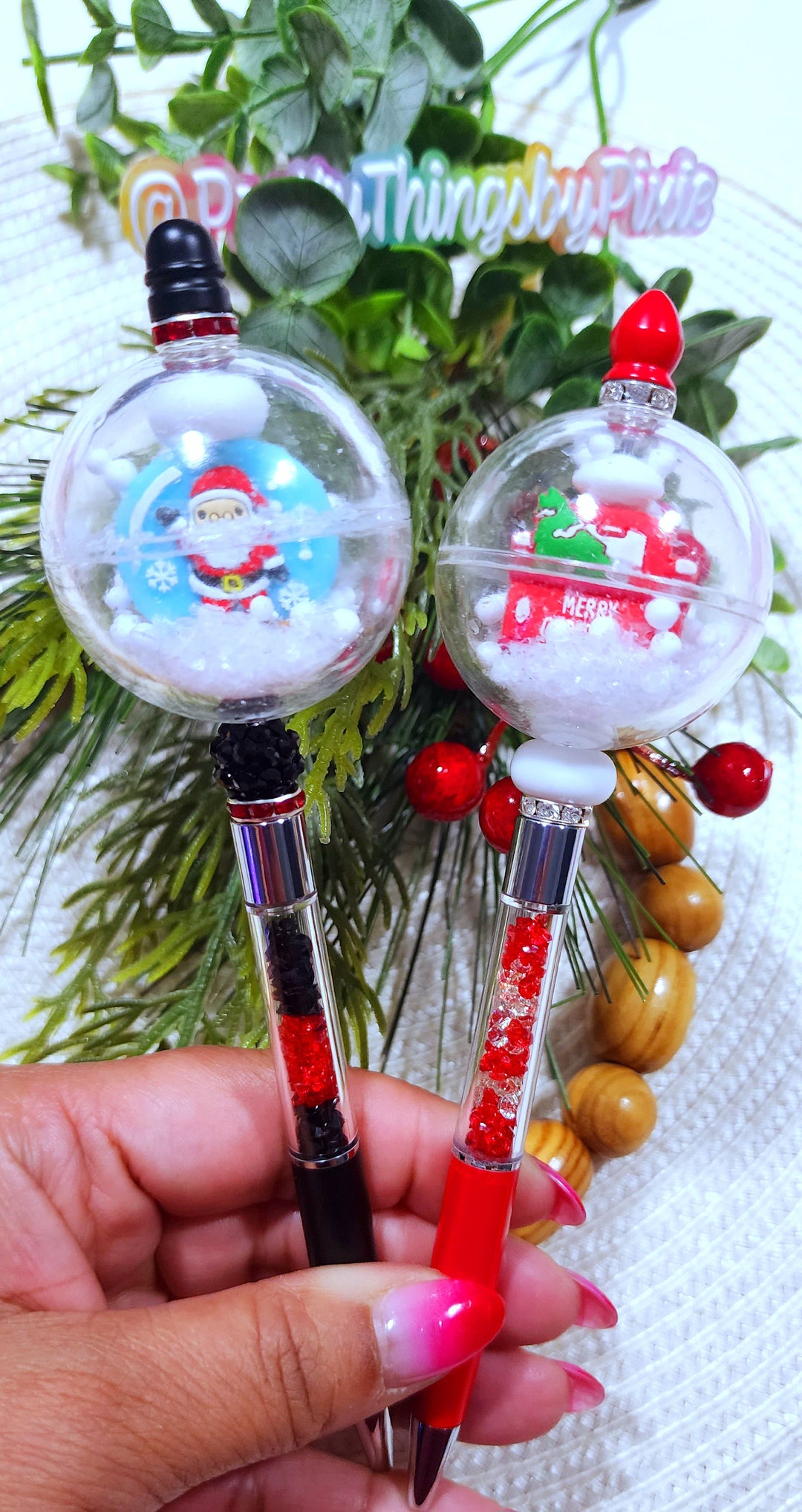 Christmas Globe Beaded Pens Holiday Pens Festive Pens Silicone Beads ...