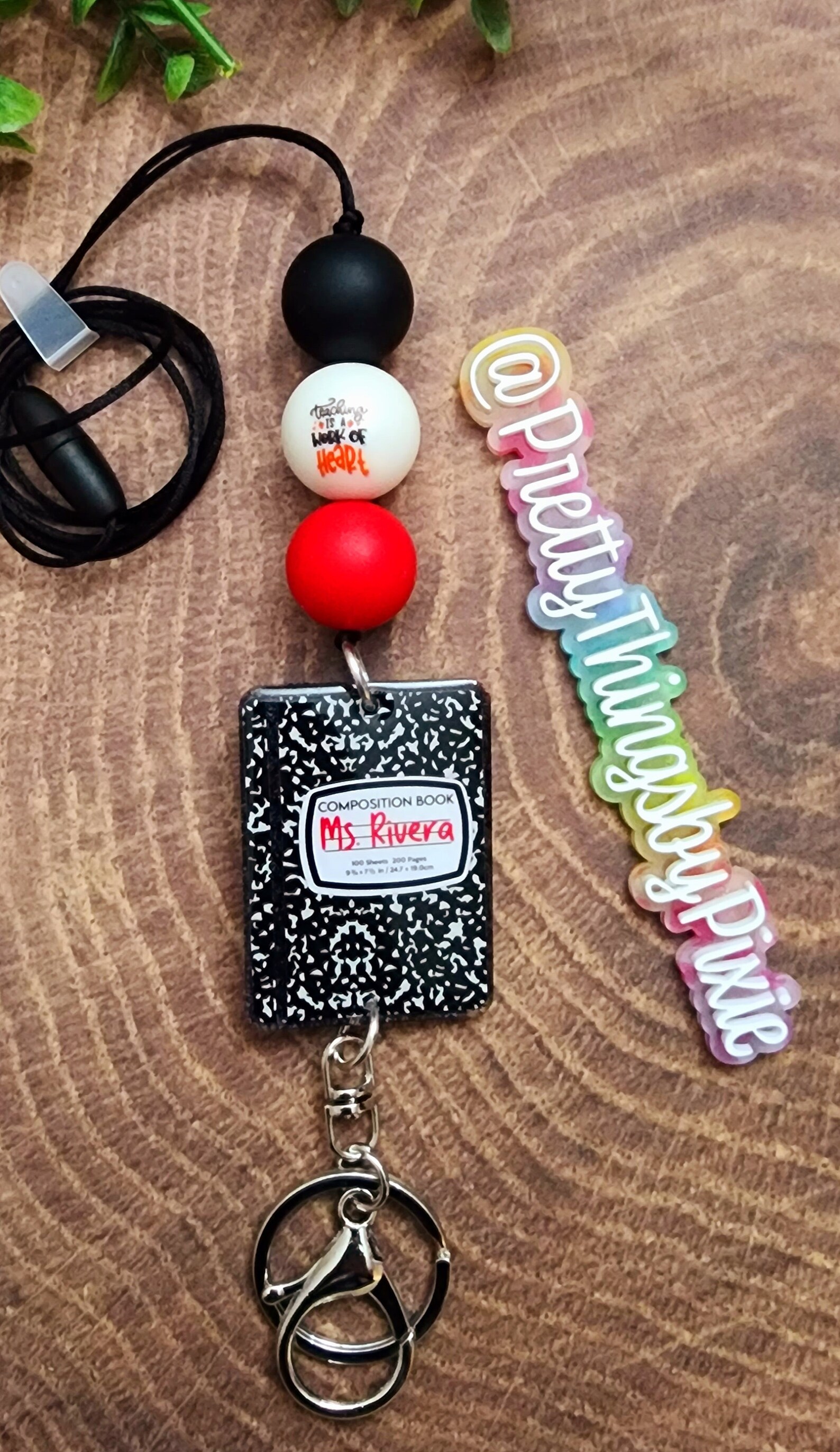 Beaded Personalized Composition Notebook Teacher Lanyard - Etsy