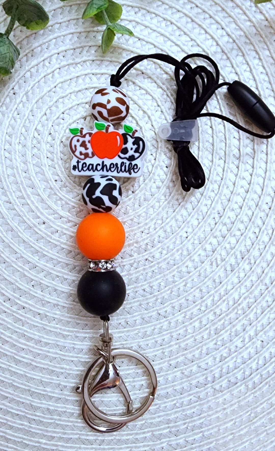 Teacher Life Beaded Lanyard/cow Print Apple Lanyard/cow Print Teacher ...