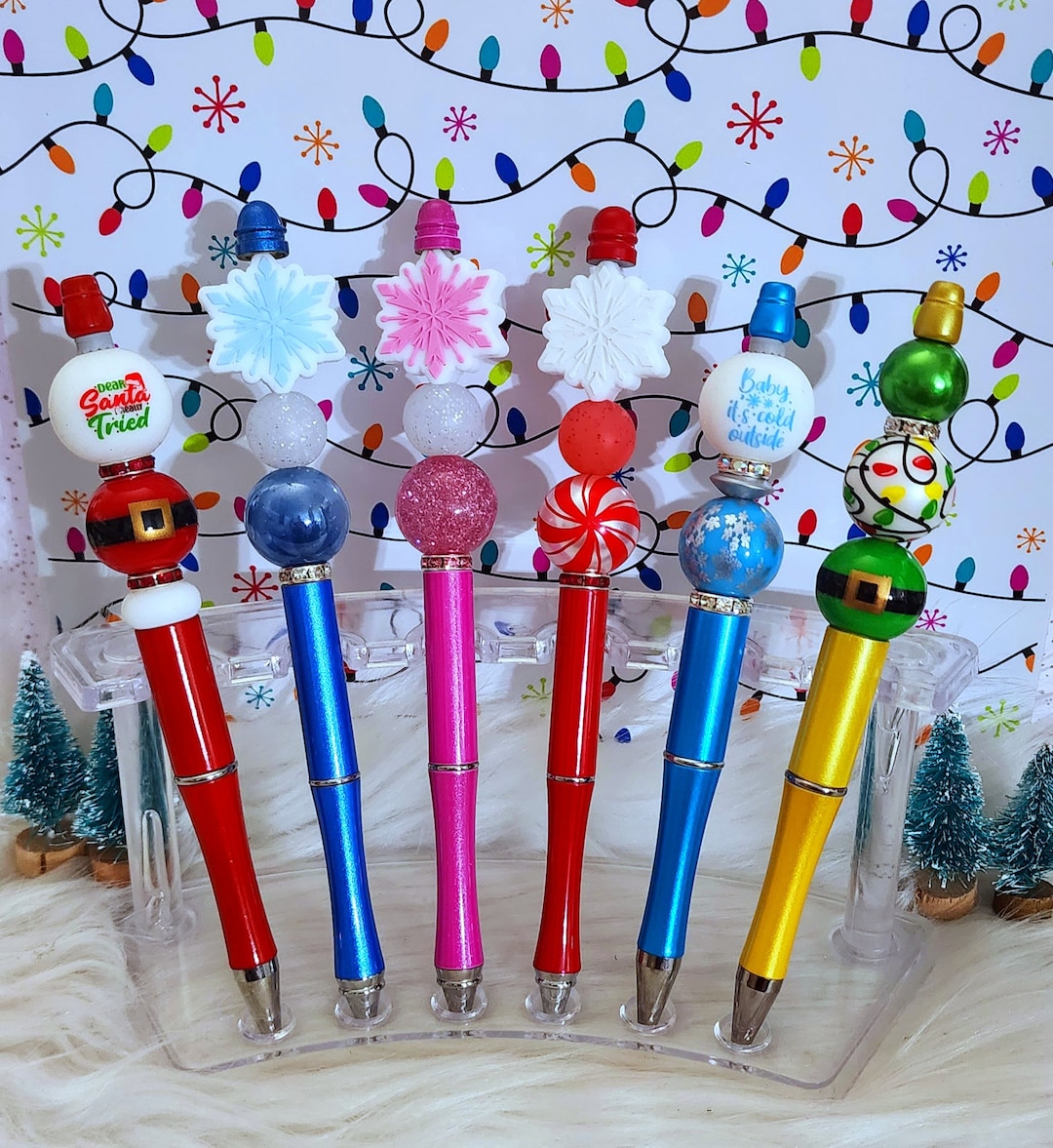 Christmas Beaded Pens| Holiday Pens| Santa Festive Pens| Silicone Beads ...