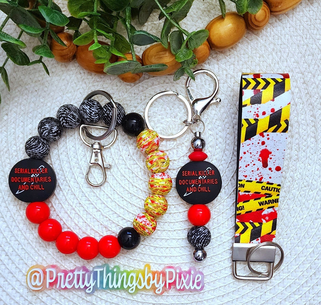Beaded True Crime Junkie Bracelet/ Keychain Wristlet/ Keychain for ...