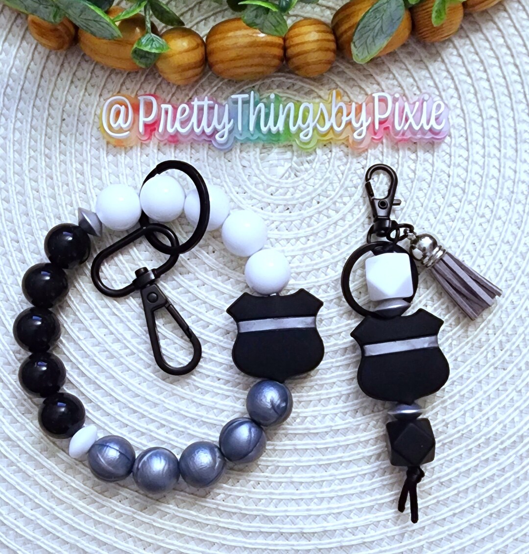 Beaded Thin Gray Line Keychain / Corrections Officer Beaded Wristlet ...