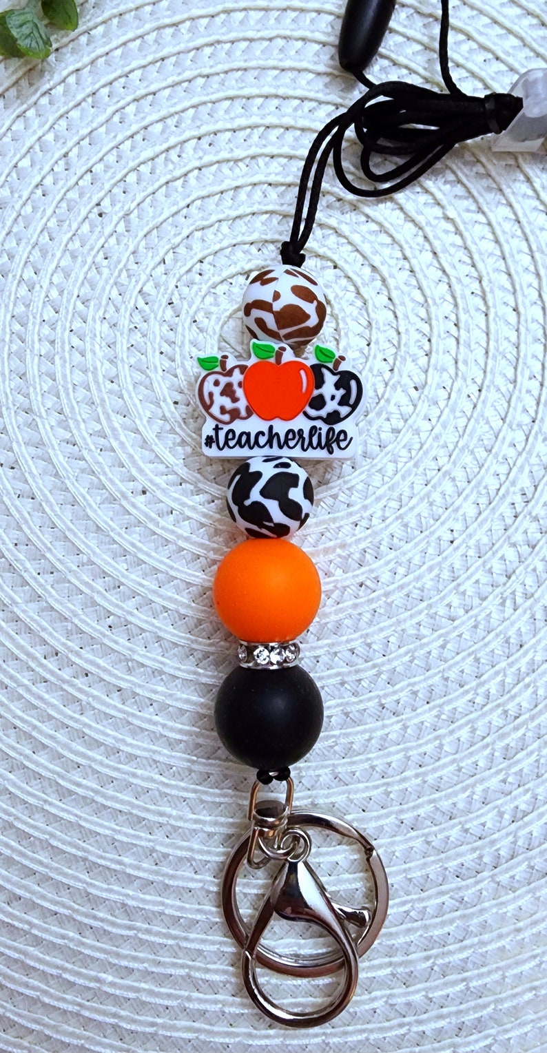 Teacher Life Beaded Lanyard/cow Print Apple Lanyard/cow Print - Etsy