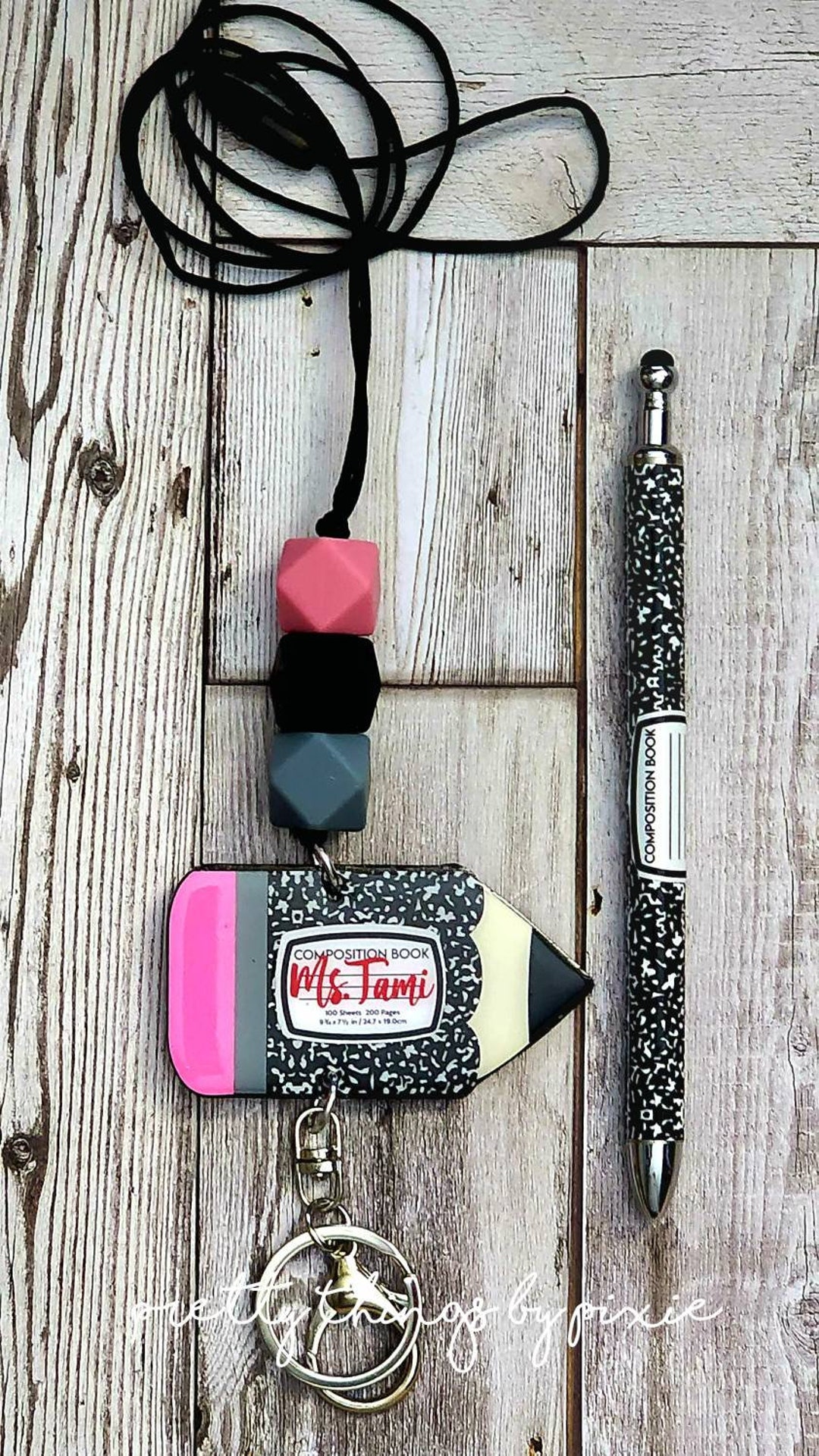 Beaded Personalized Composition Notebook Teacher Lanyard Teacher Gift ...