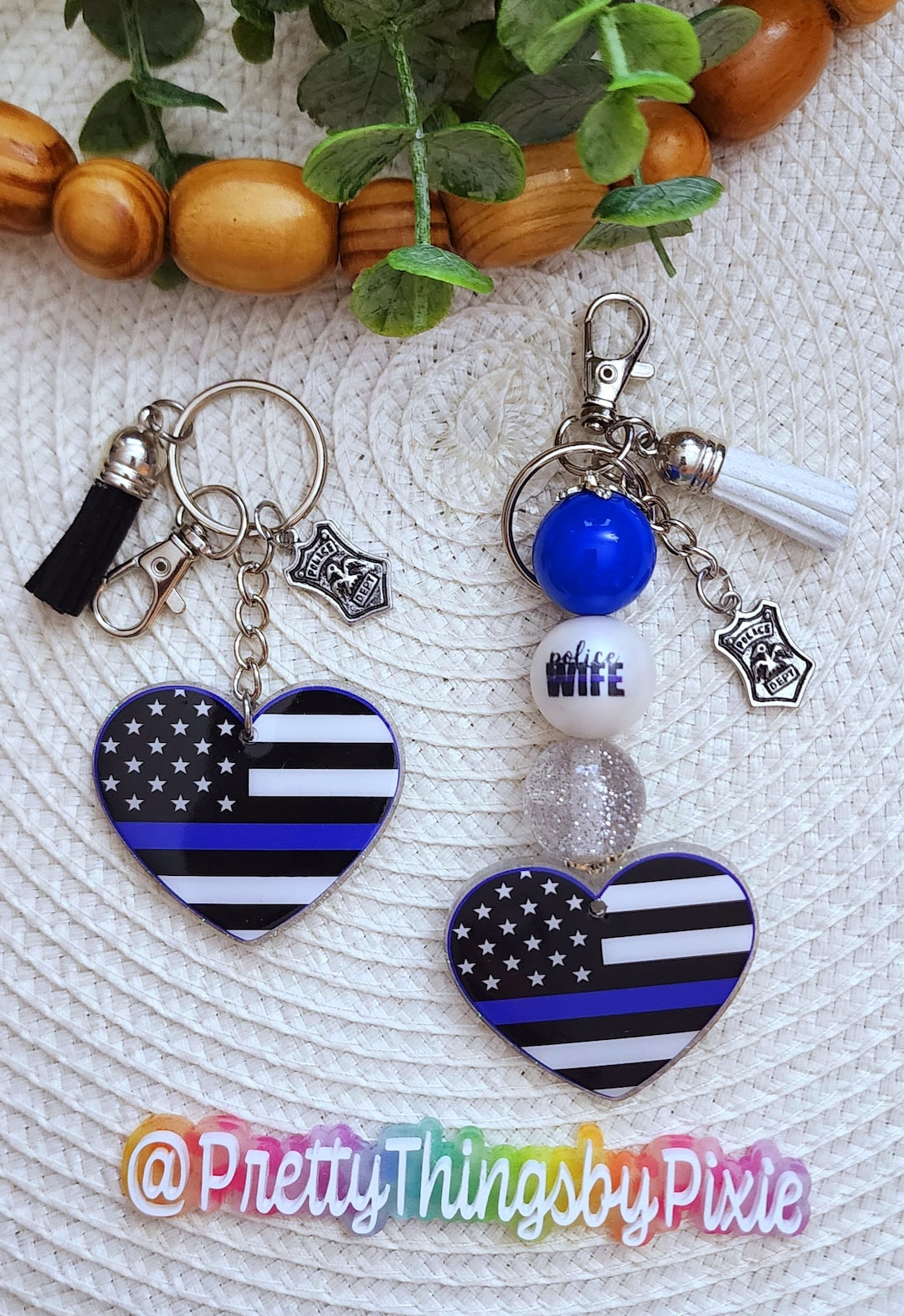 Thin Blue Line Keychain, Police Keychain, Beaded Keychain, Police Gifts ...