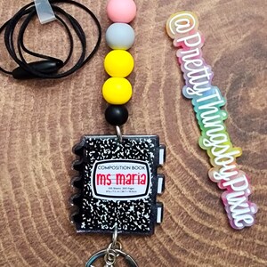 Beaded Personalized Composition Notebook Teacher Lanyard | Teacher Gift ...