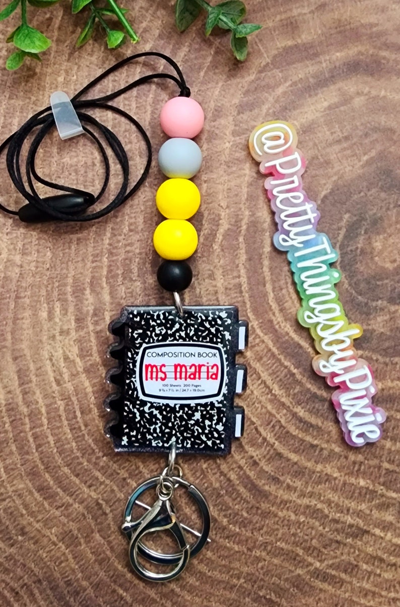 Beaded Personalized Composition Notebook Teacher Lanyard | Teacher Gift ...