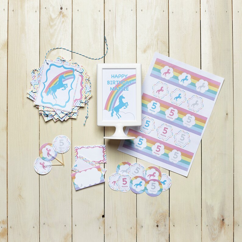 Personalised Rainbow Unicorn Party Pack Unicorn Decorations - Etsy