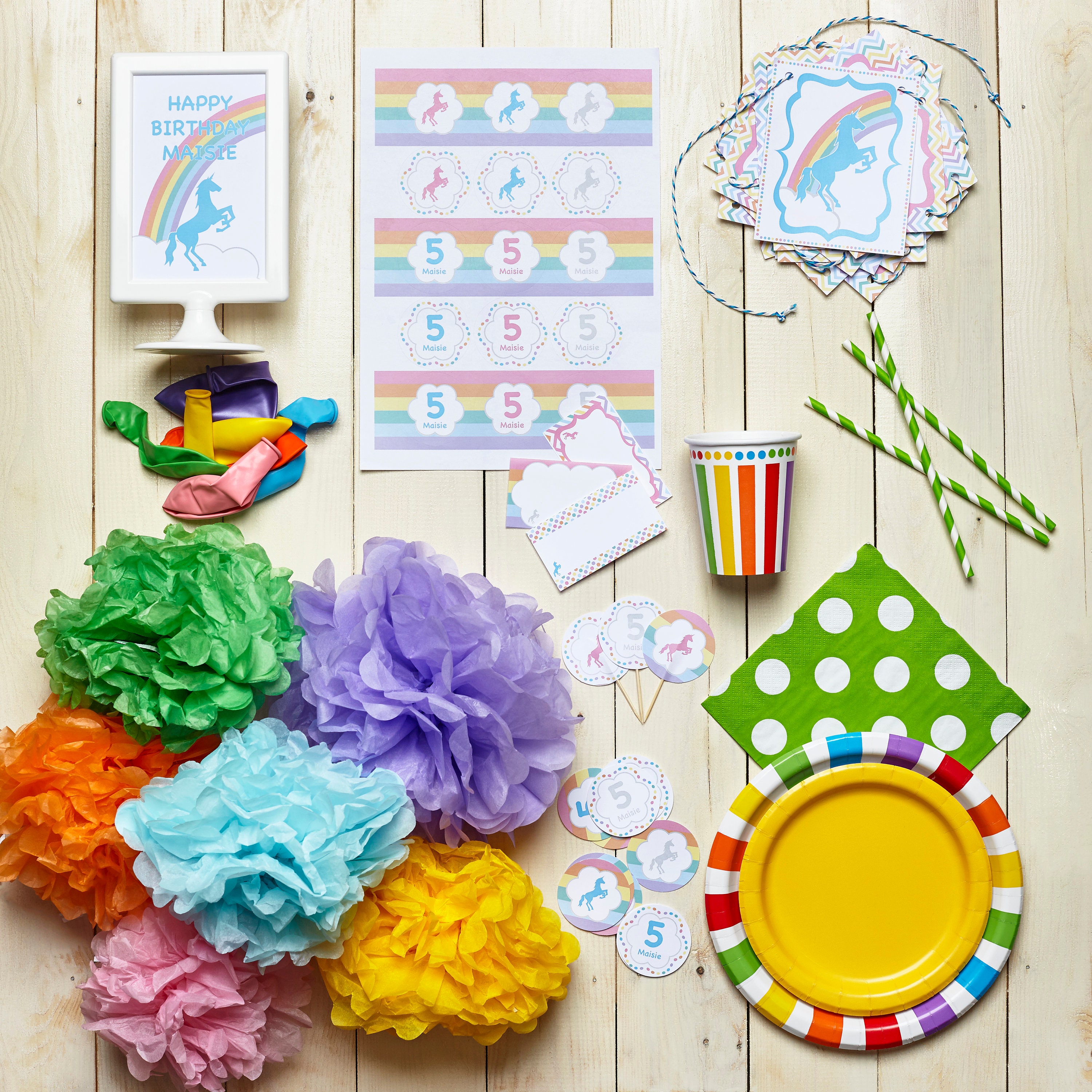 Personalised Rainbow Unicorn Party Pack Unicorn Decorations - Etsy