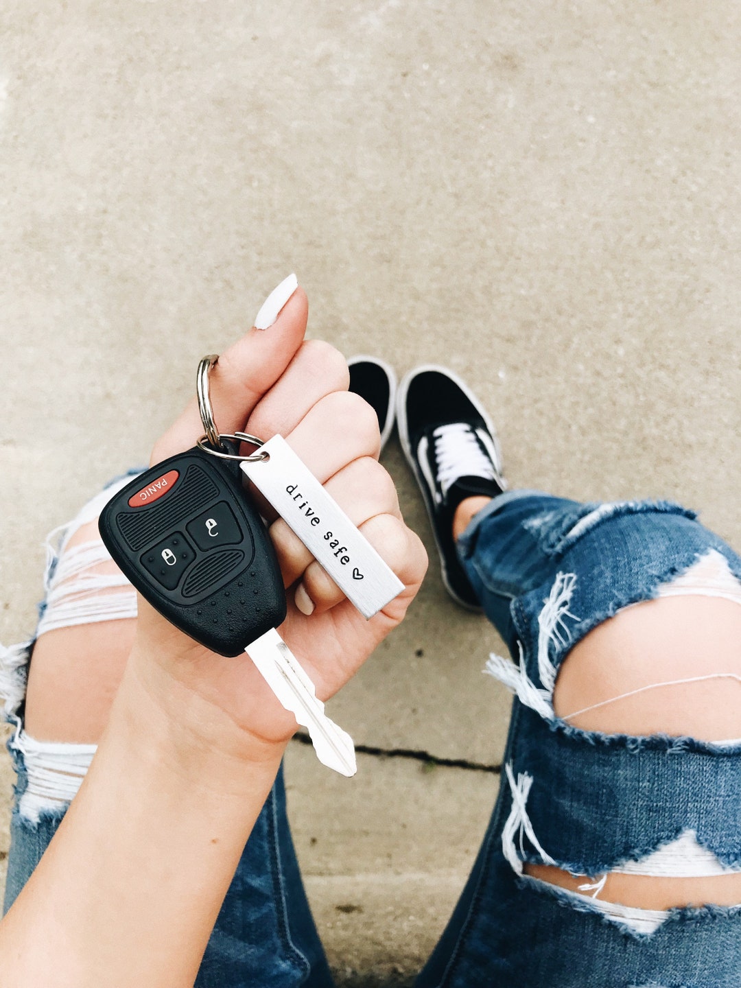 Drive Safe Keychain // Hand Stamped Keytag // Drive Safe - Etsy