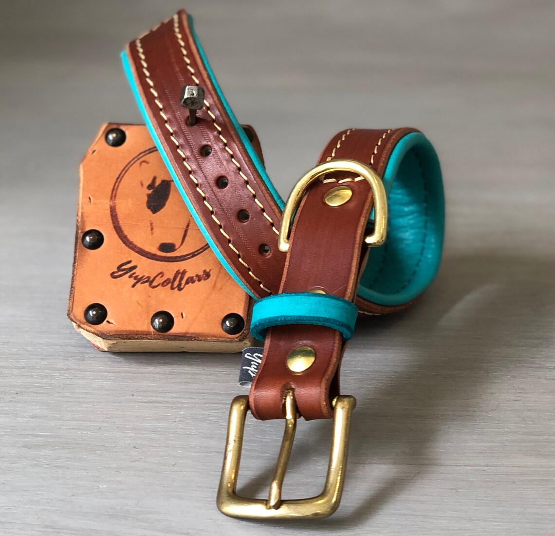 Maroon Leather Dog Collar Padded With Soft Teal Leather Solid - Etsy