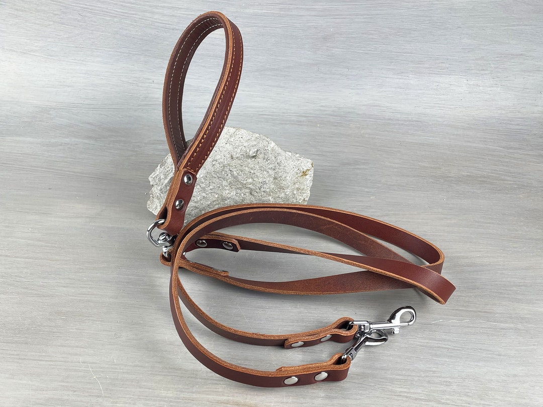 Double Dog Leash in Papaya Leather Color With Soft Padded Handle, Split ...