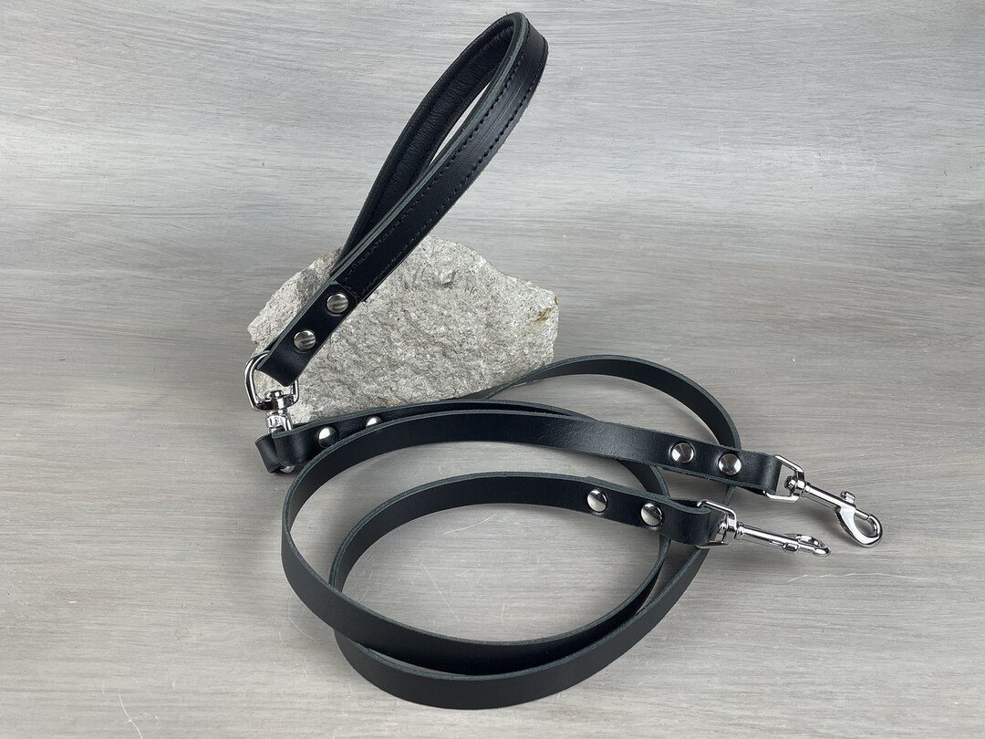 Double Dog Leash in Black Leather With Soft Padded Handle, Split Dog ...