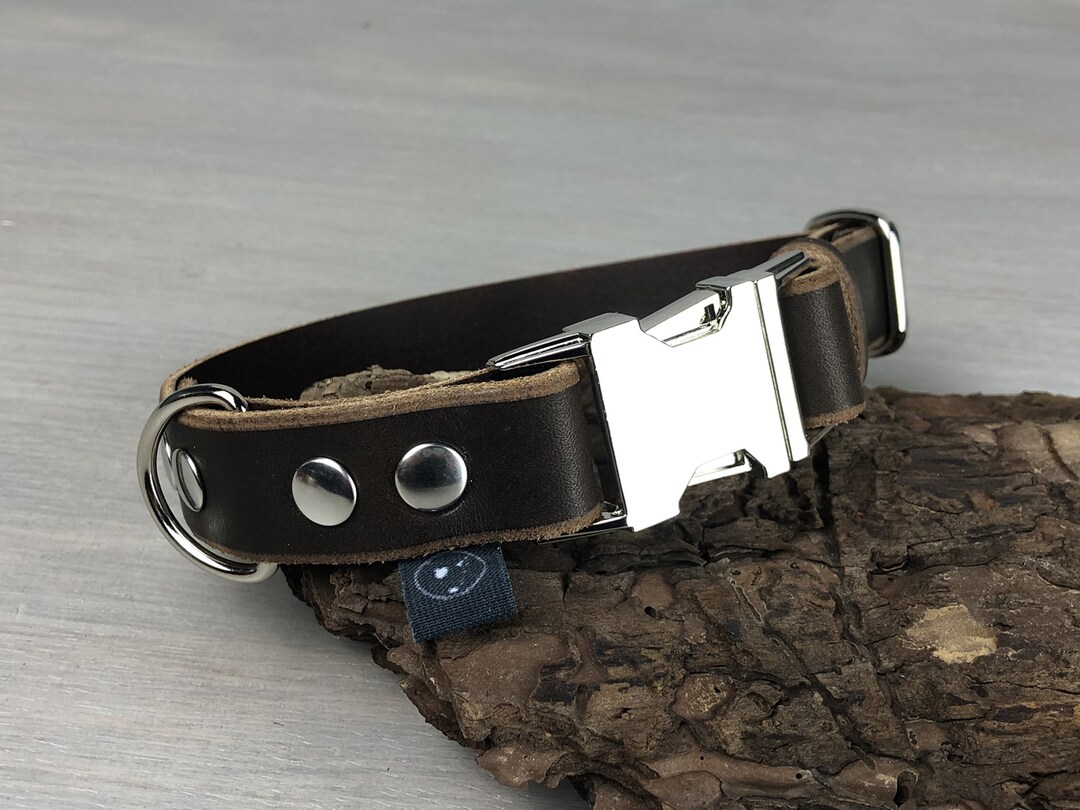 Quick Release Dog Collar in Brown Leather and Silver Plated Hardware ...