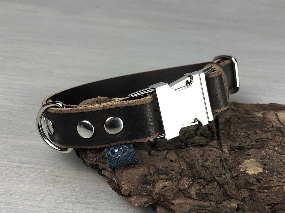 Quick Release Dog Collar in Brown Leather and Silver Plated - Etsy