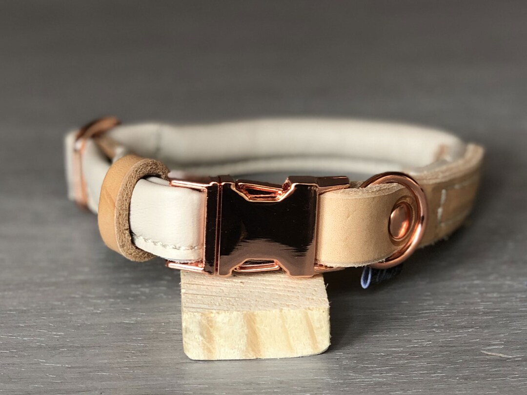 Rolled Leather Quick Release Dog Collar, Rose Gold Hardware, Tan ...