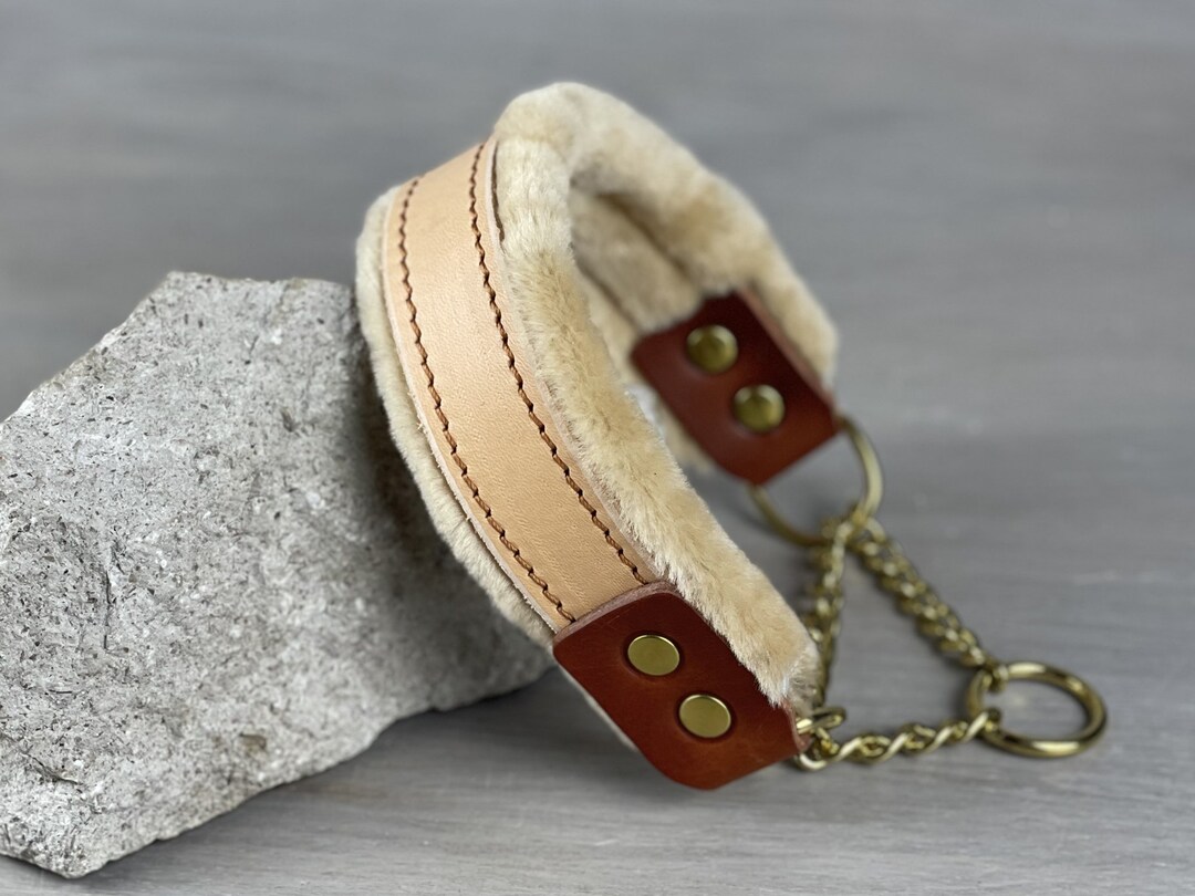 Extra Fluffy Martingale Collar, Tan Leather Collar, Slip on Collar ...