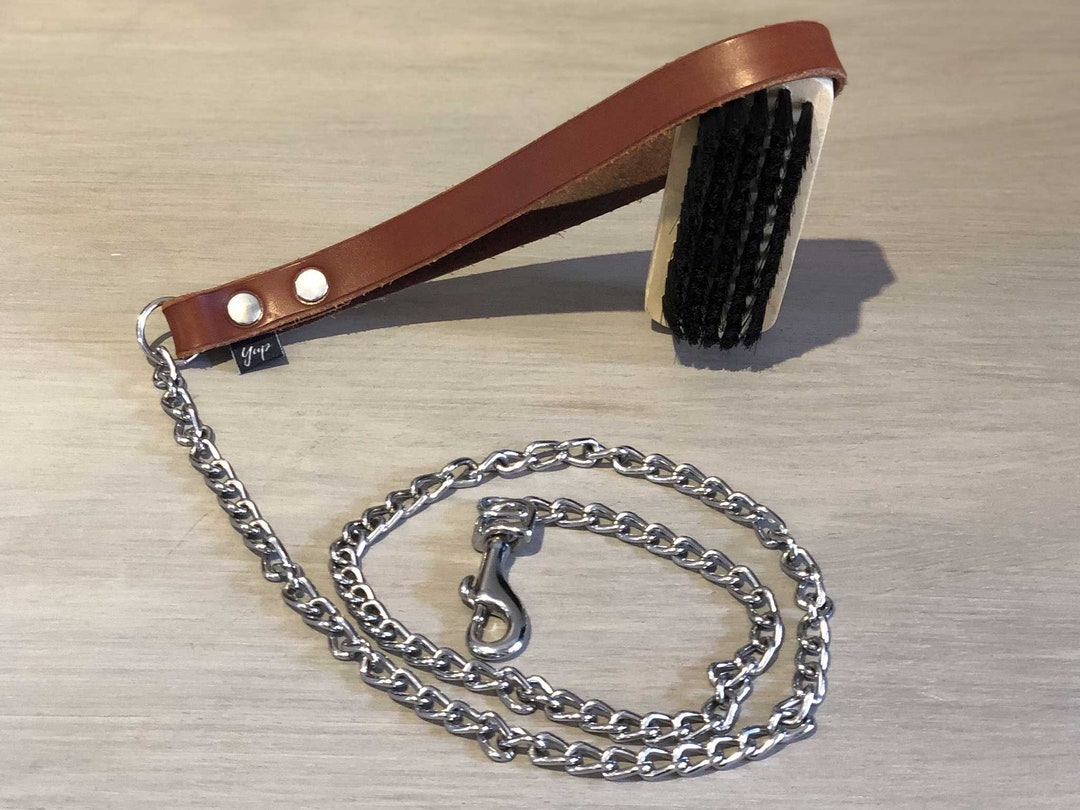 Chain Dog Leash With Full Grain Papaya Leather Handle, Strong and ...