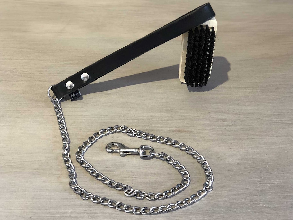 Chain Dog Leash With Full Grain Papaya Leather Handle Strong | Etsy