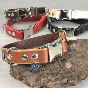 Quick Release Dog Collar in Brown Leather and Silver Plated Hardware ...
