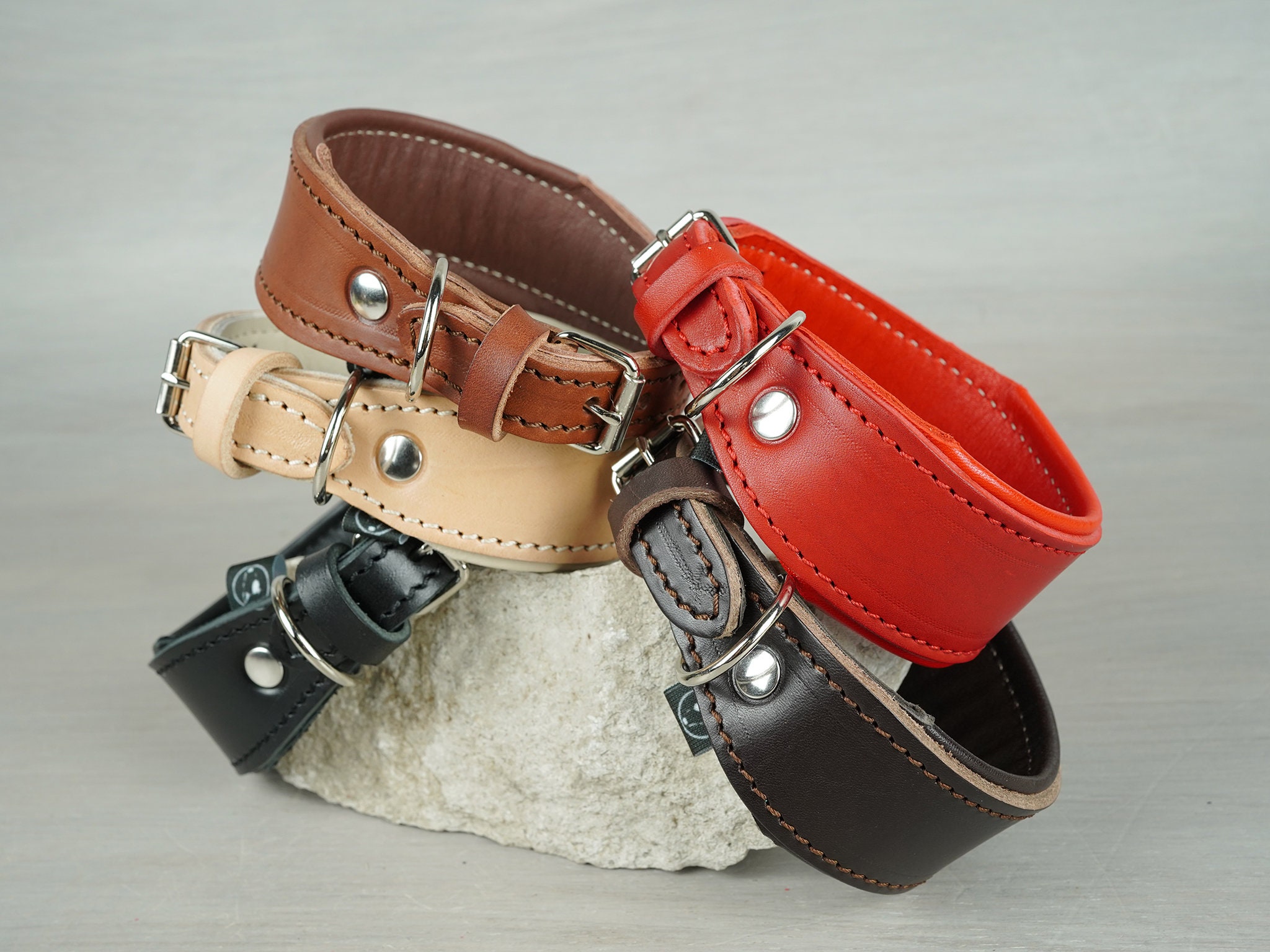 Padded Leather Tapered Dog Collar Tan Color Wide Leather Dog | Etsy