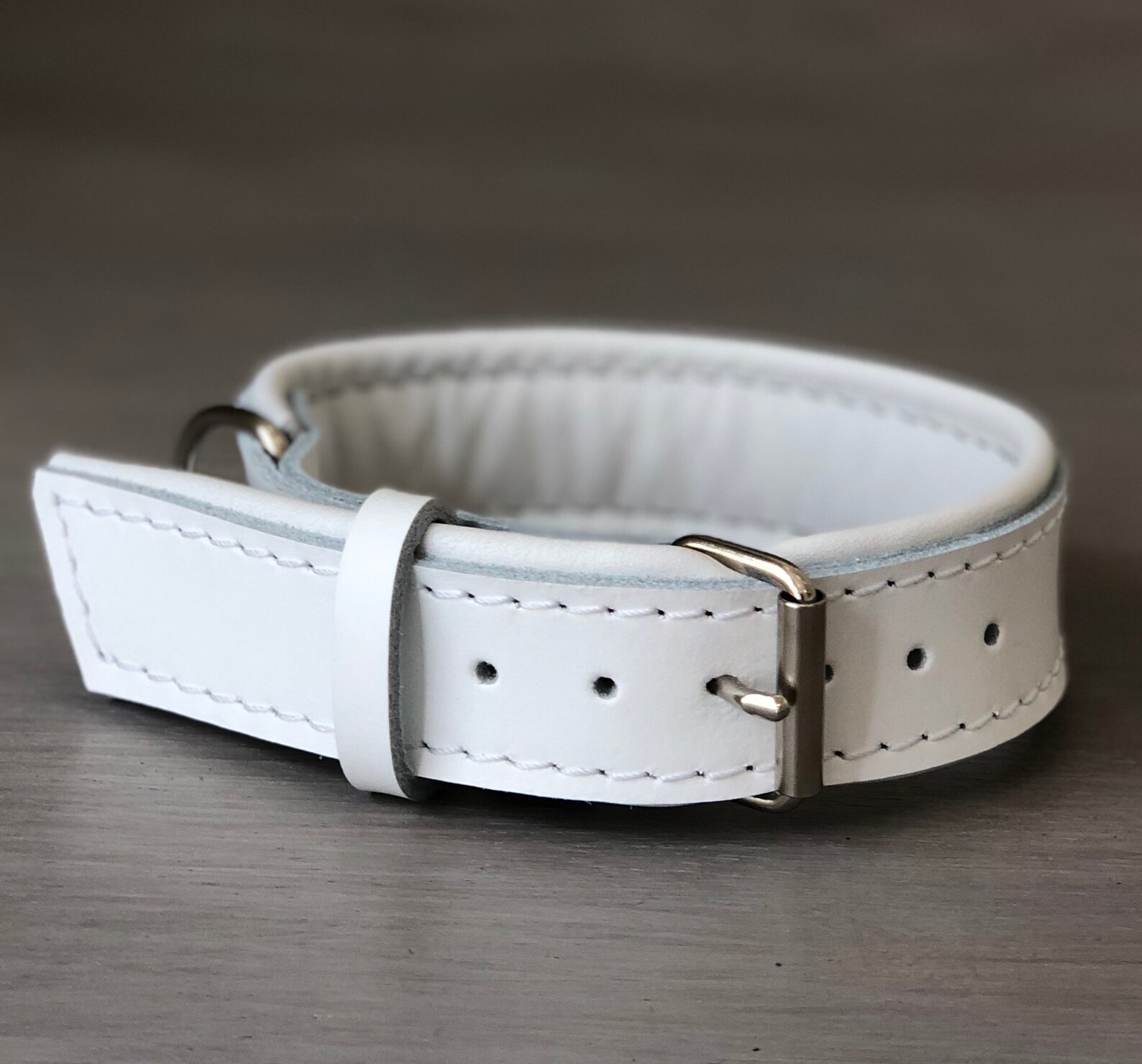 White Leather Dog Collar Padded With Soft Leather White Loop - Etsy