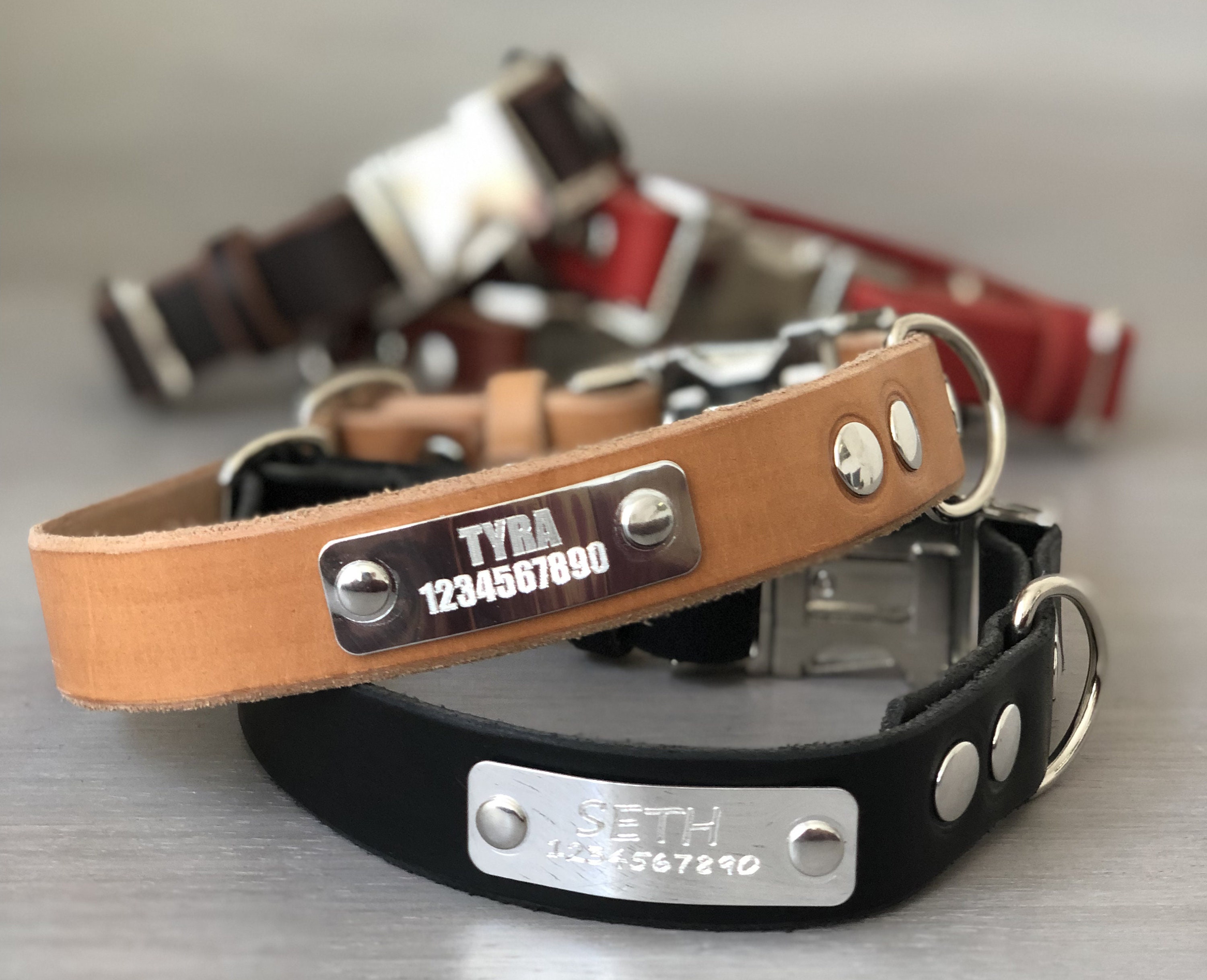 Leather Dog Collar With Free Metal ID Tag 5 Leather Colors - Etsy
