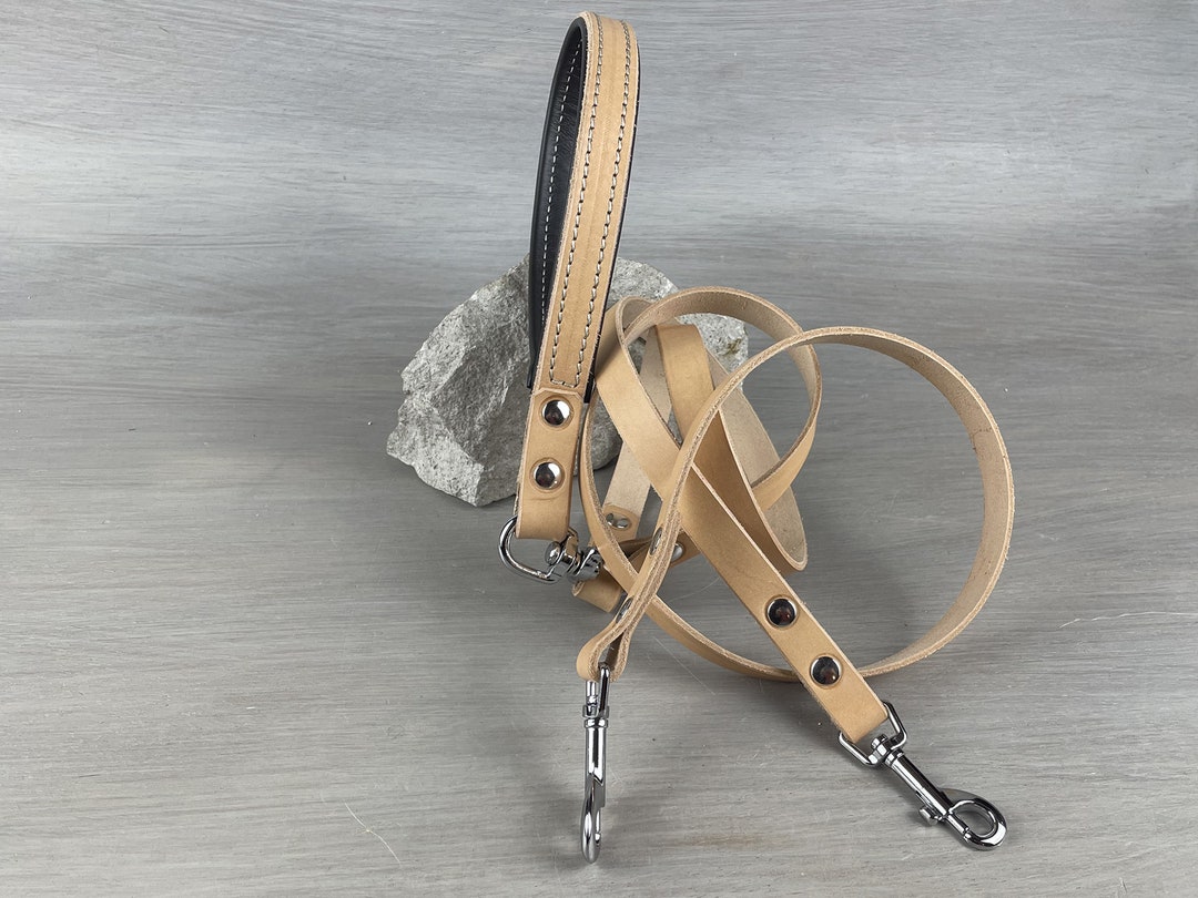 Double Dog Leash in Tan Leather With Soft Padded Handle, Split Dog Lead ...