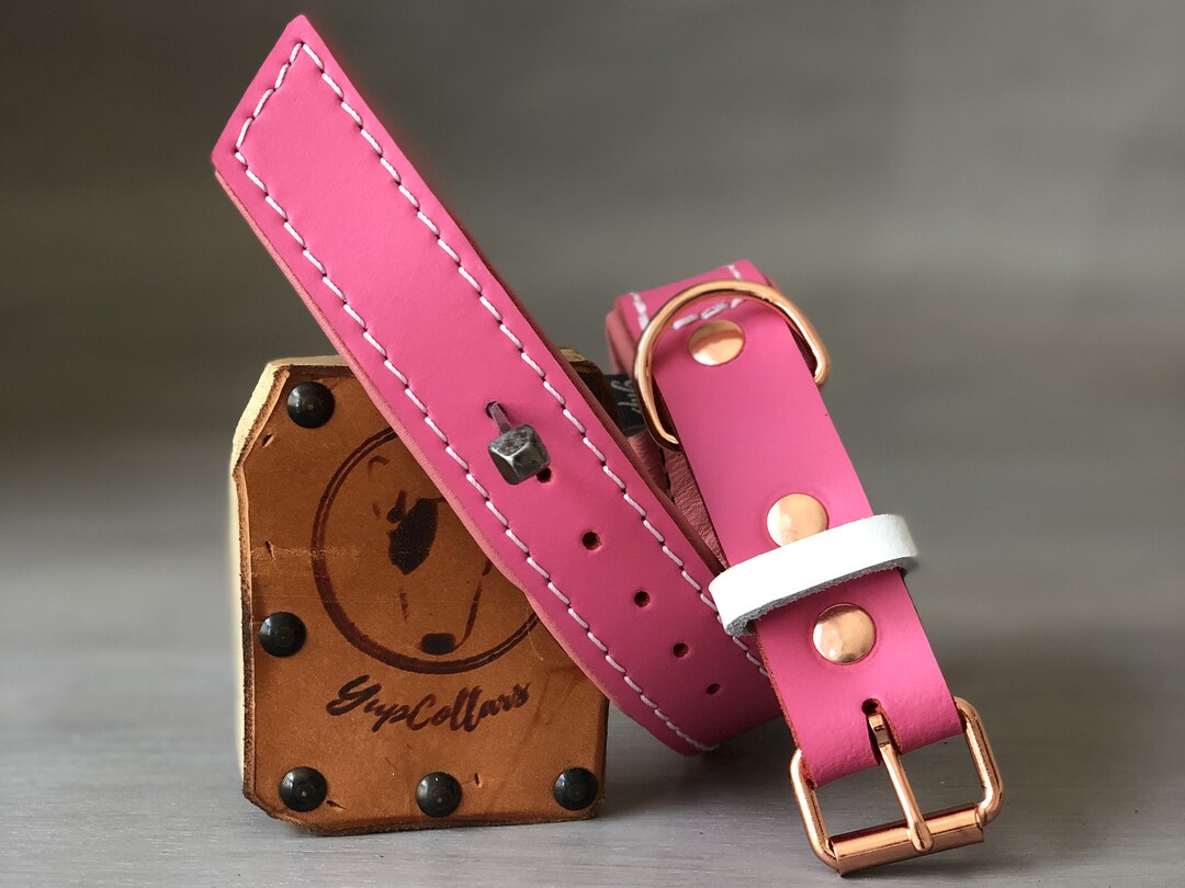 Padded Dog Collar in Pink Leather With Rose Gold Hardware, Made in ...