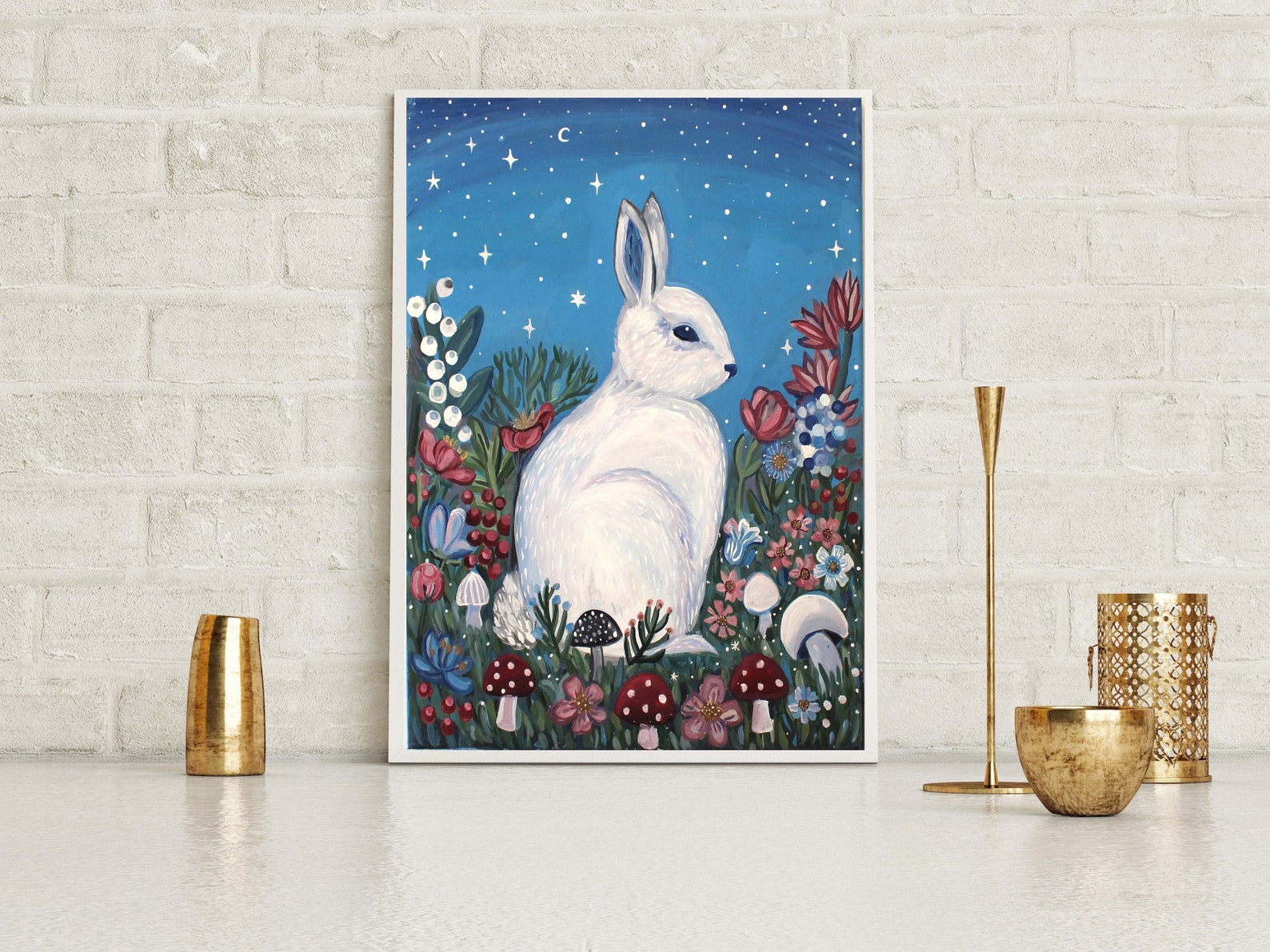 Arte del conejo blanco arte del conejo pintura del conejo | Etsy