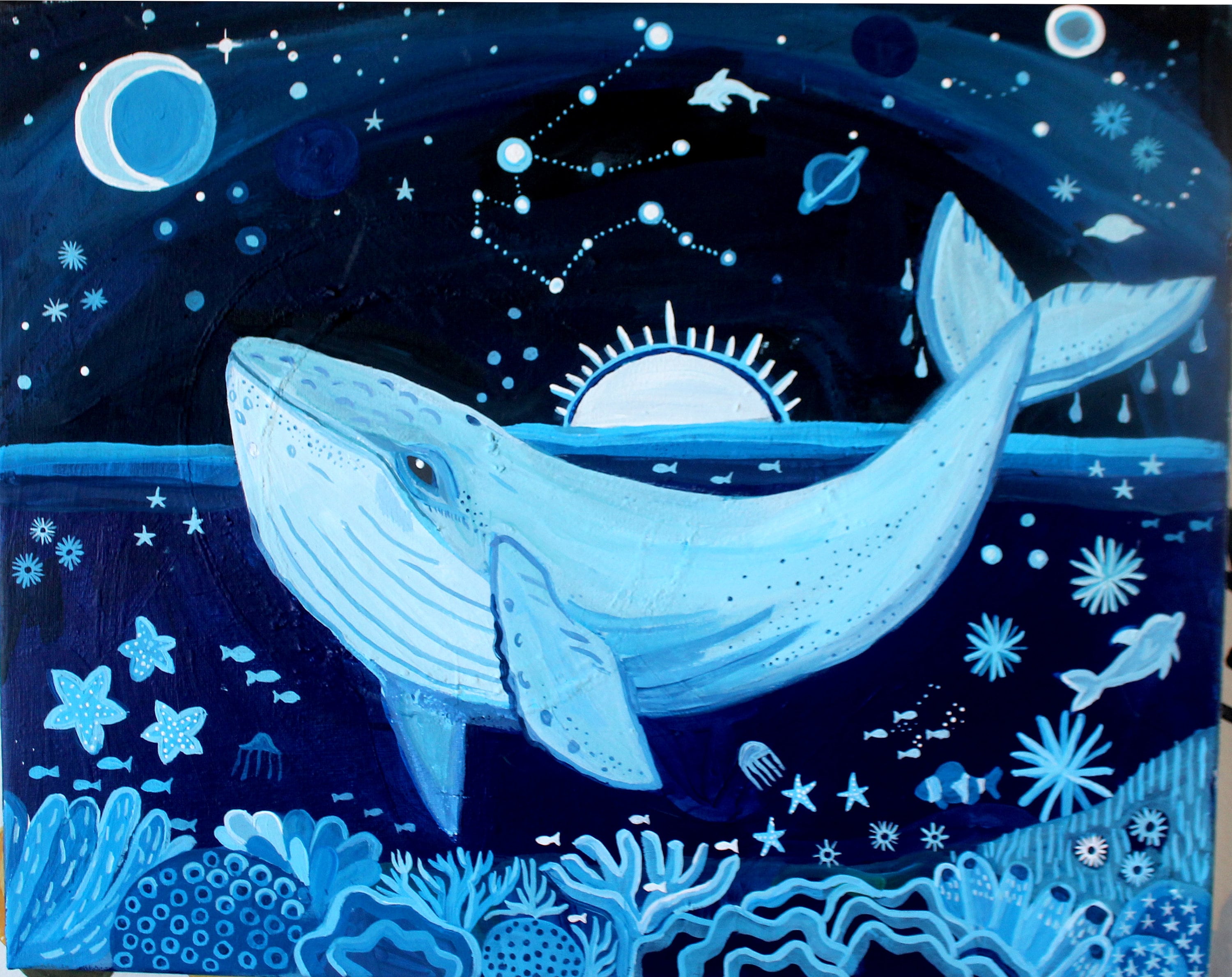 Cosmic Whale Art Print, Ocean Whale Painting Print, Whale Lover Gift ...