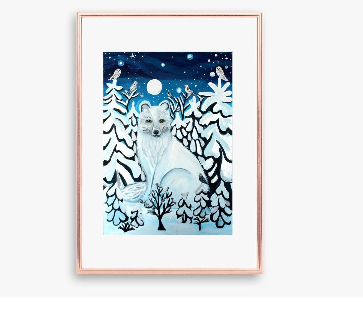 Arctic Fox Art Print, Winter Landscape Wall Art, White Fox, Snowy Art ...