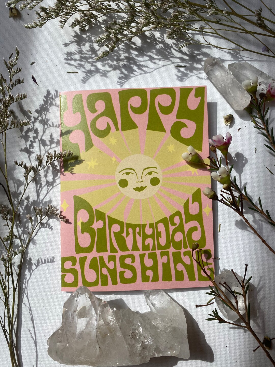 Sun Birthday Card, Blank Greeting Card, Pink Card, Vintage, Retro ...