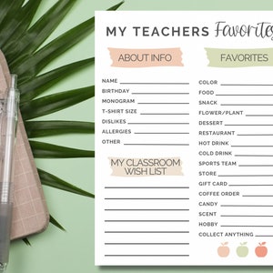 Teachers Favorites Survey Printable | Teachers Favorites Form ...