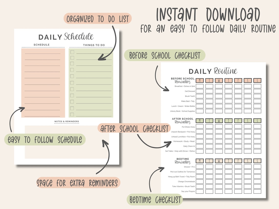 Before and After School Checklist for Kids Printable | Kids Chore Chart ...