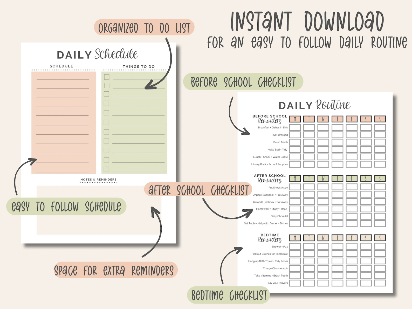 Before and After School Checklist for Kids Printable | Kids Chore Chart ...