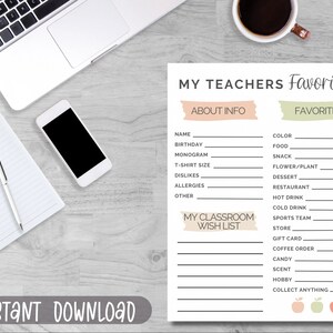 Teachers Favorites Survey Printable | Teachers Favorites Form ...