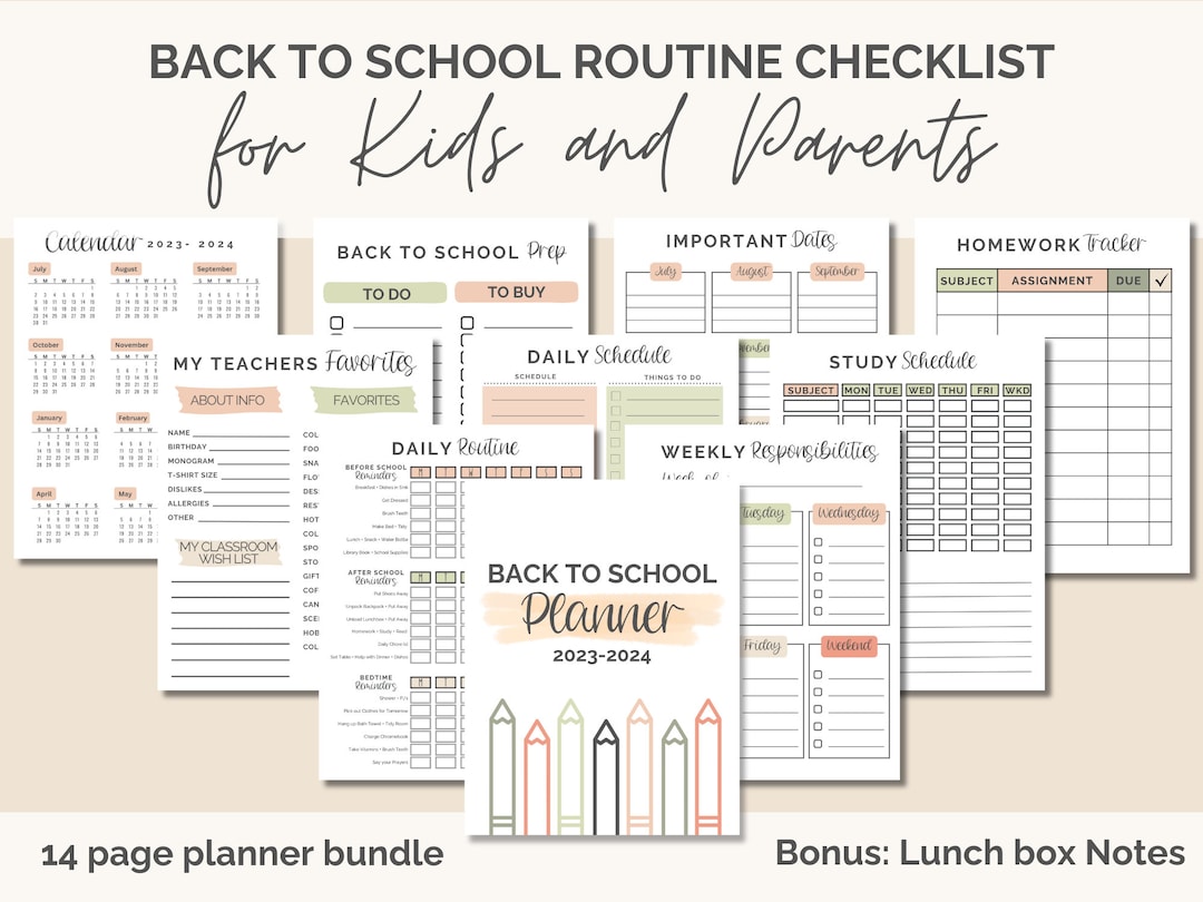 Printable Back to School Checklist for Kids | 2023-2024 School Planner ...