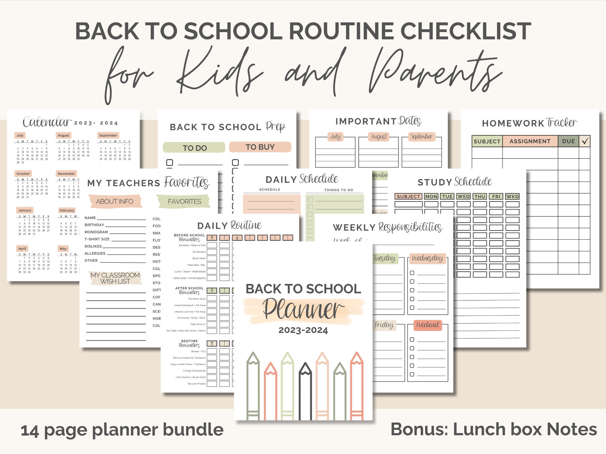 Printable Back to School Checklist for Kids | 2023-2024 School Planner ...