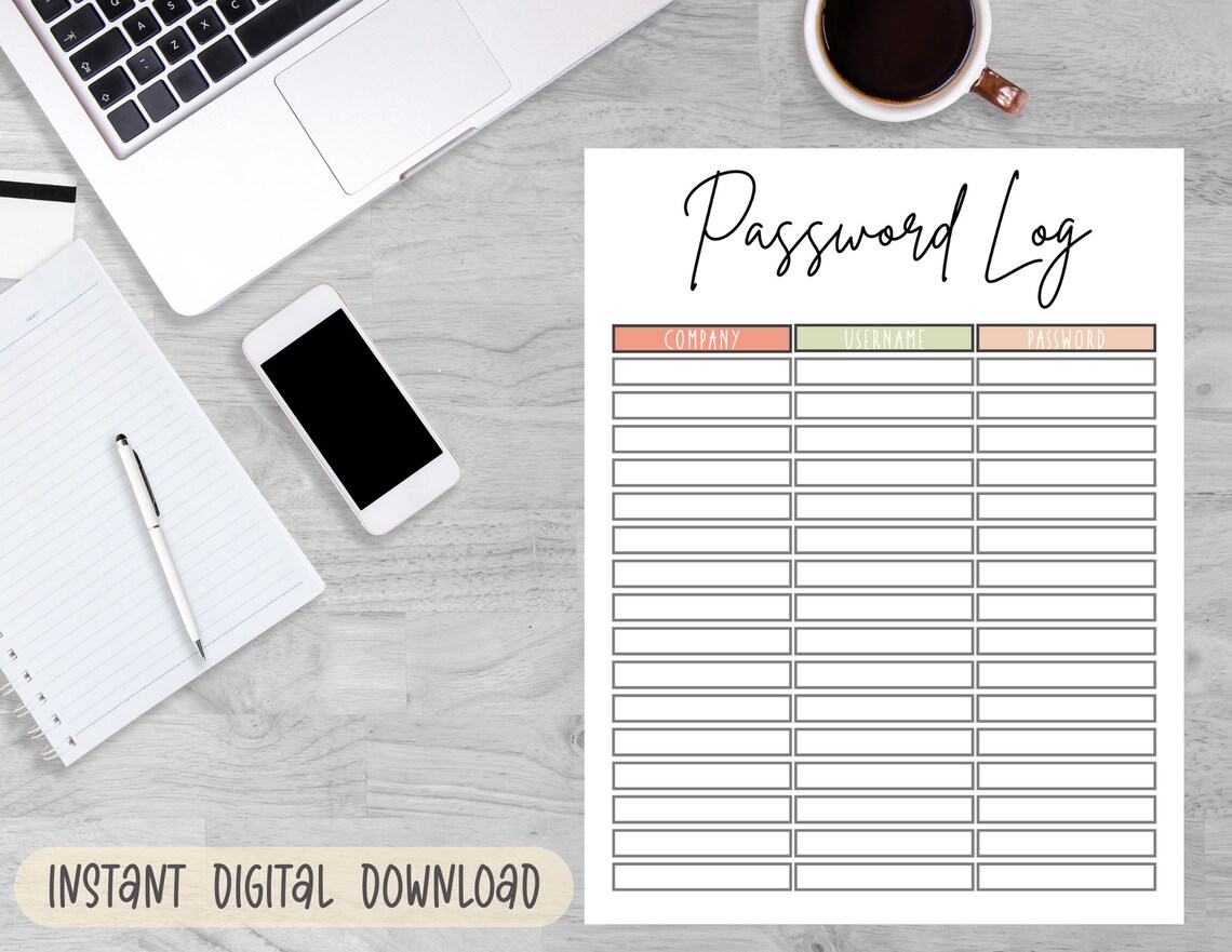 Password Log Printable | Simple Minimalist Organization - Etsy