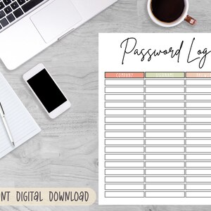 Password Log Printable | Simple Minimalist Organization - Etsy