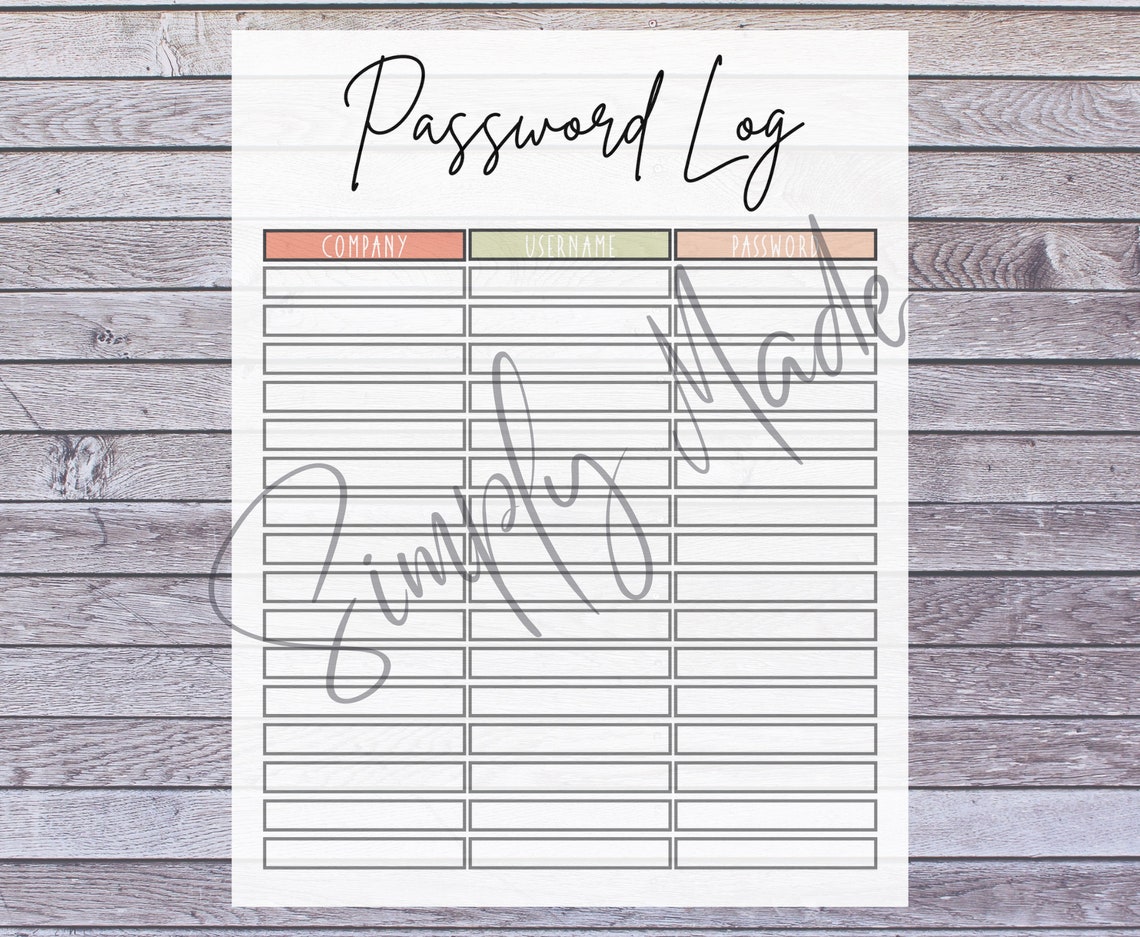 Password Log Printable | Simple Minimalist Organization - Etsy