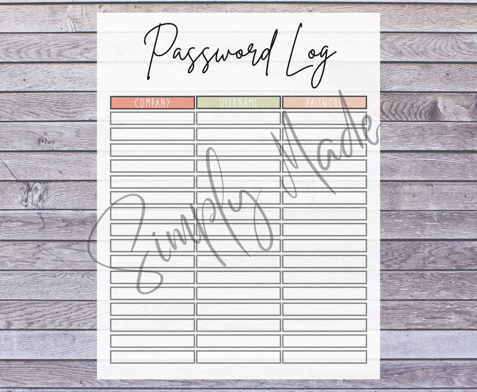 Password Log Printable | Simple Minimalist Organization - Etsy
