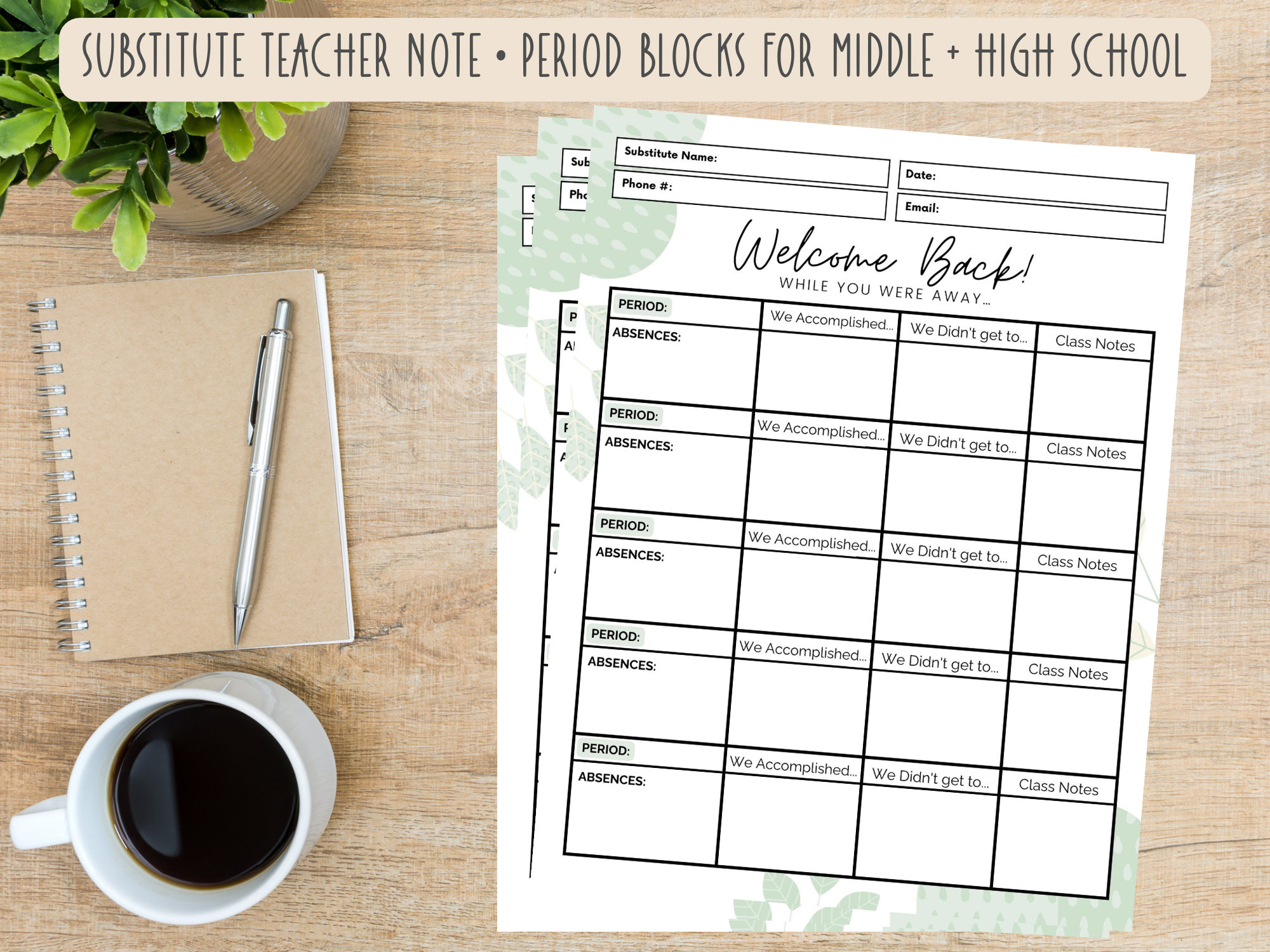 Substitute Teacher Note Printable for Middle School & High School | Sub ...