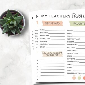 Teachers Favorites Survey Printable | Teachers Favorites Form ...