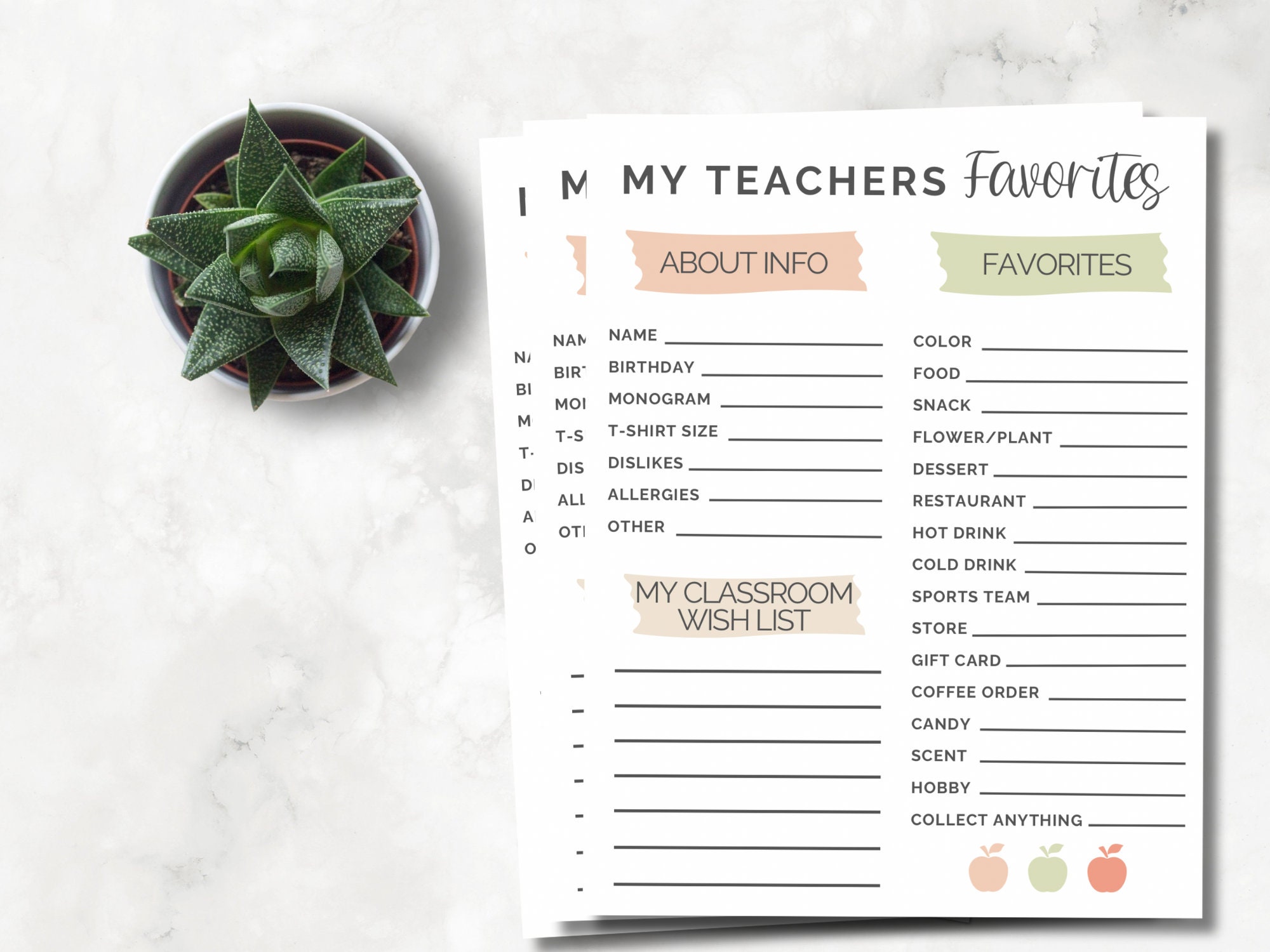 Teachers Favorites Survey Printable | Teachers Favorites Form ...