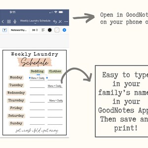 Weekly Laundry Schedule Printable | Family Laundry Plan | Weekly ...