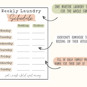 Weekly Laundry Schedule Printable | Family Laundry Plan | Weekly ...